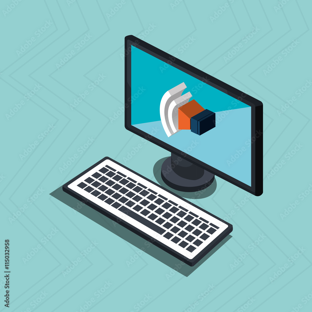 isometric desktop computer with isolated icon design, vector ...