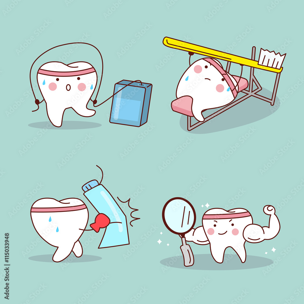 cartoon tooth training himself Stock Vector | Adobe Stock