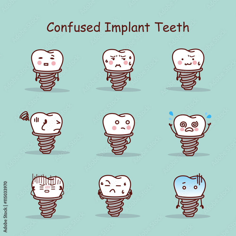 Confused cartoon tooth implant set Stock Vector | Adobe Stock