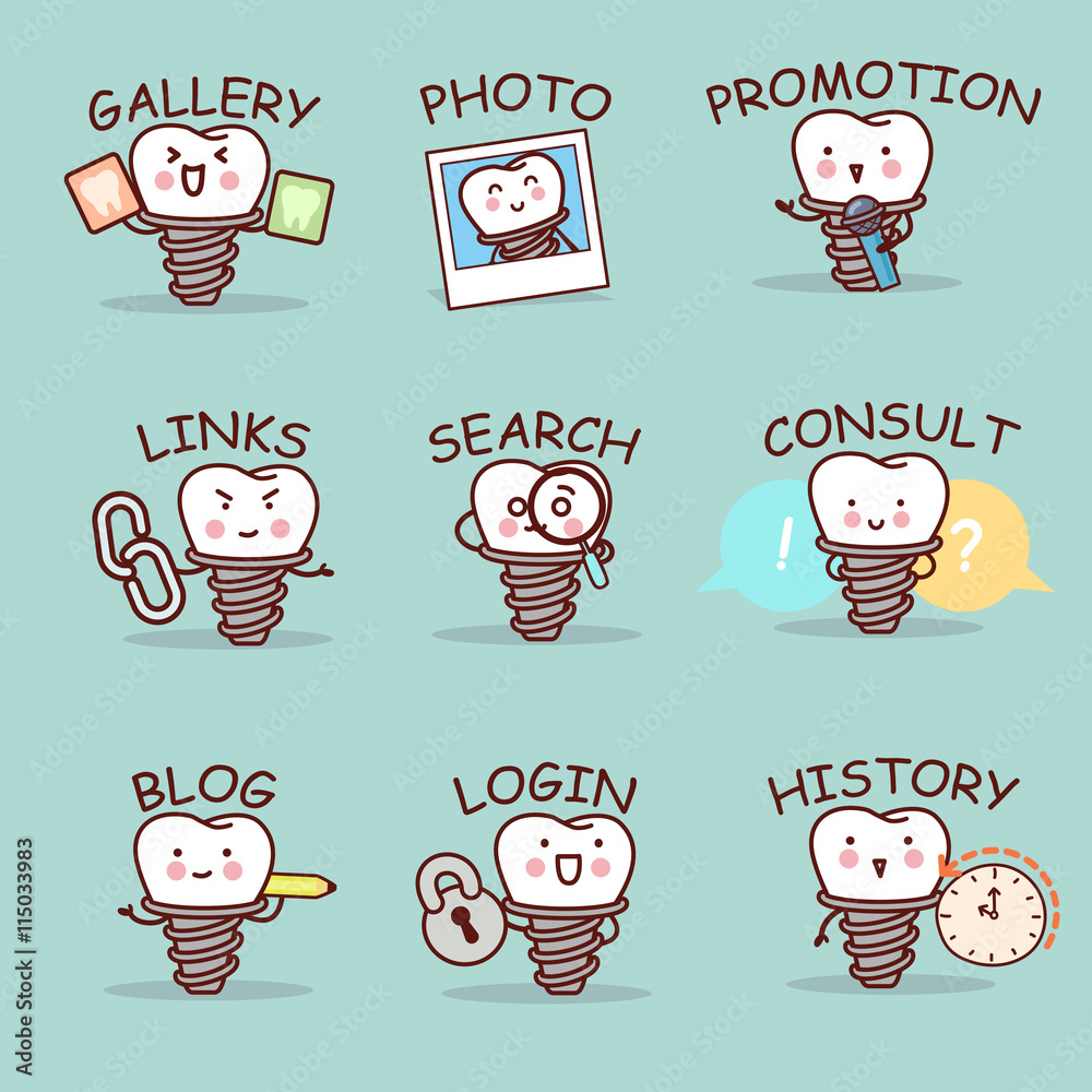 cute cartoon implant tooth set Stock Vector | Adobe Stock