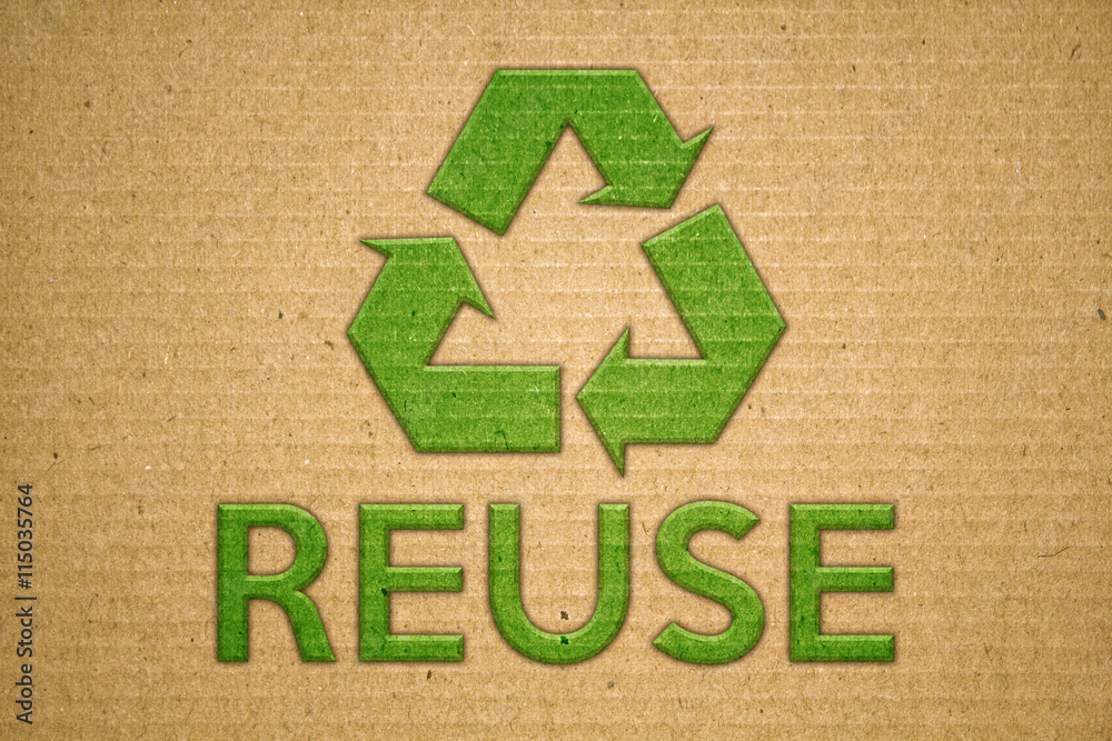Recycle green symbol on cardboard with text reuse Stock Illustration ...
