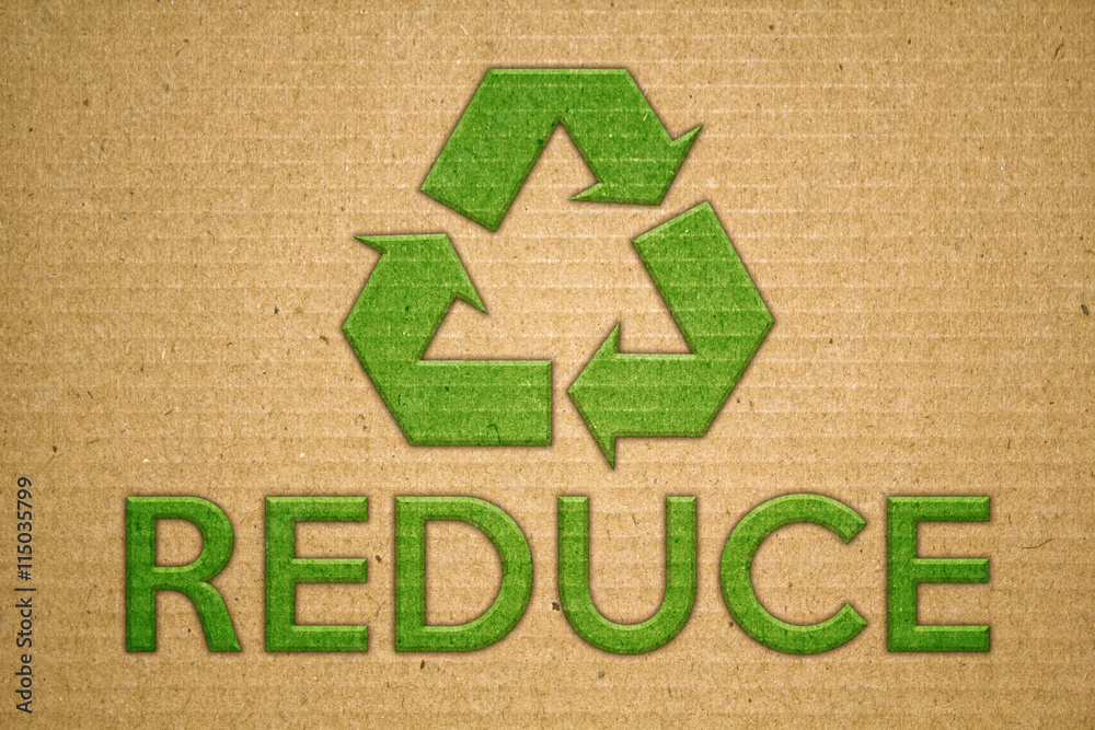 Recycle green symbol on cardboard with text reduce Stock Illustration ...