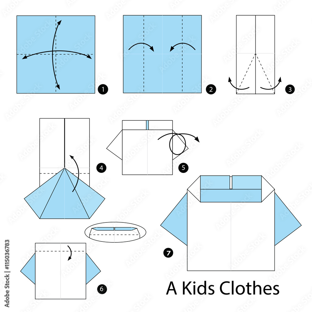 Step by step instructions how to make origami A Kid's Clothes. Stock ...