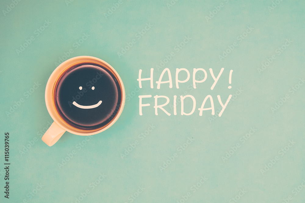 Happy friday Coffee Cup Concept on blue background Stock Photo | Adobe ...