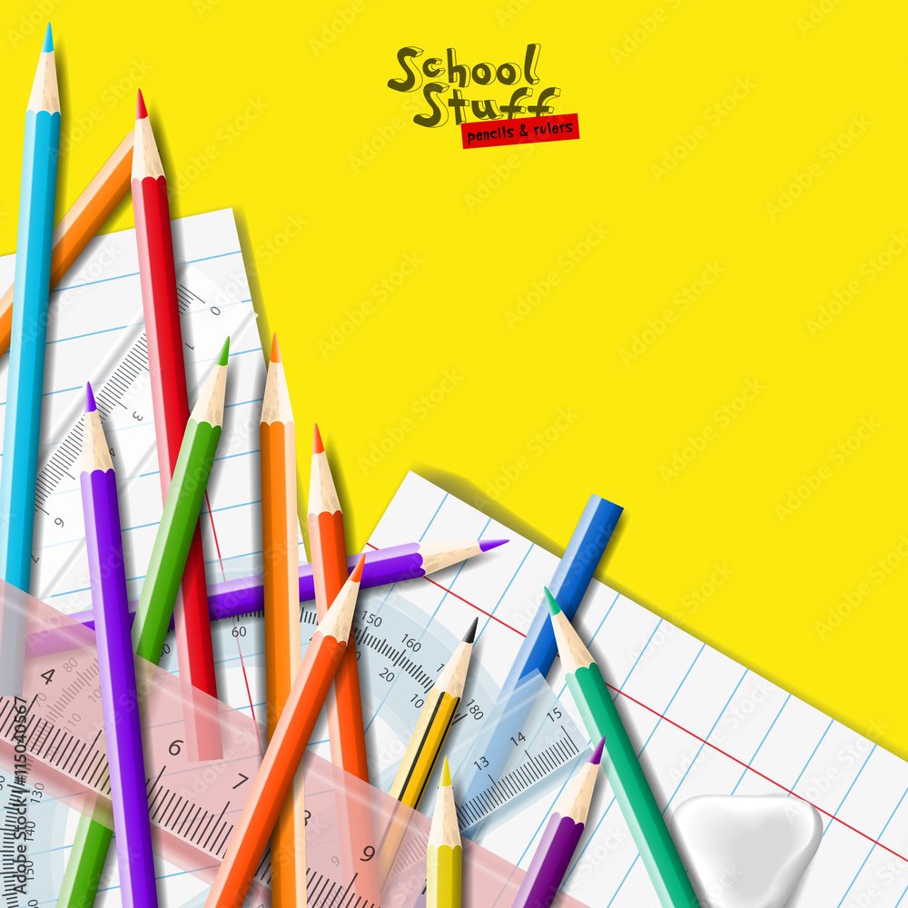 Back to school background with school supplies. School equipment for ...