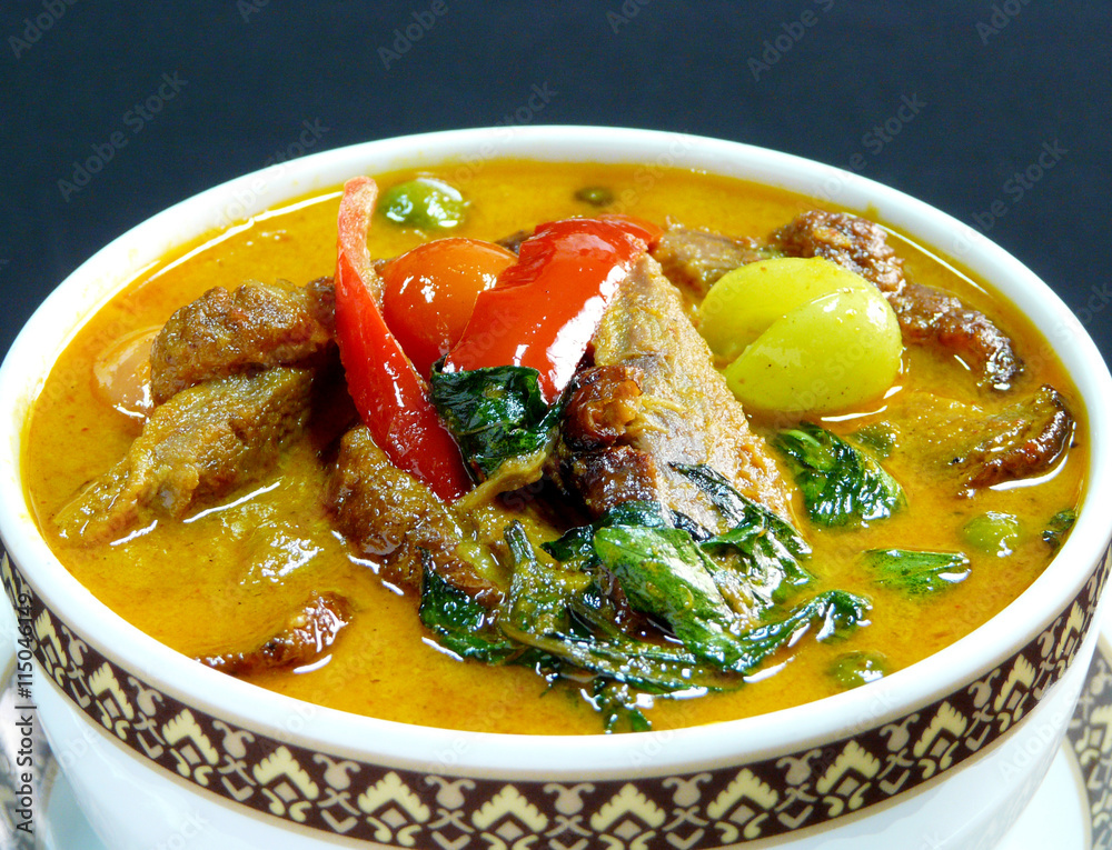 thai food - gaeng phet ped yang - red curry with roast duck Stock Photo ...