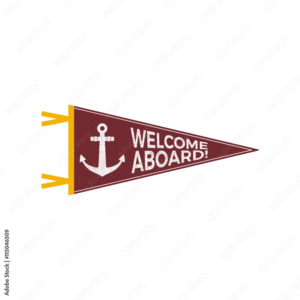 Nautical pennant Design. Sailor vector emblem. Anchor label and print ...