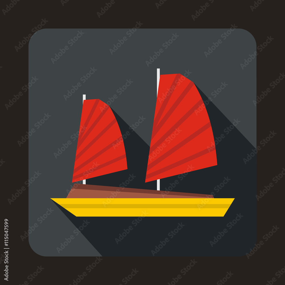 Vietnamese junk boat icon in flat style with long shadow. Shipbuilding ...