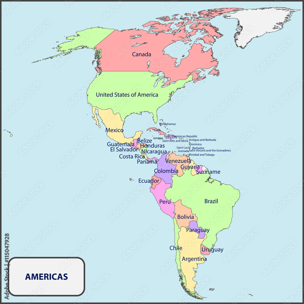 Political Map of The Americas with Names Stock Vector | Adobe Stock