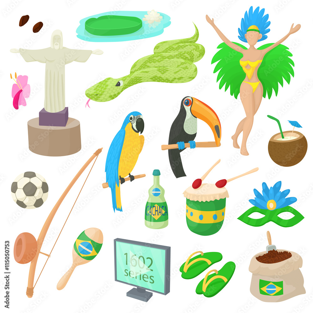 Brazil icons set in cartoon style isolated vector illustration Stock ...