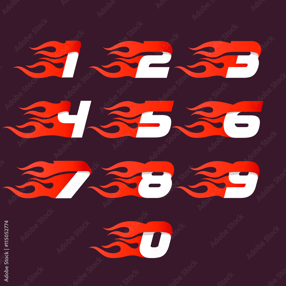 Fast fire numbers set logos. Speed and sport icon on dark. Stock Vector ...