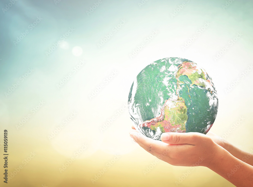 World environment day concept: Earth globe in human hands over blurred ...