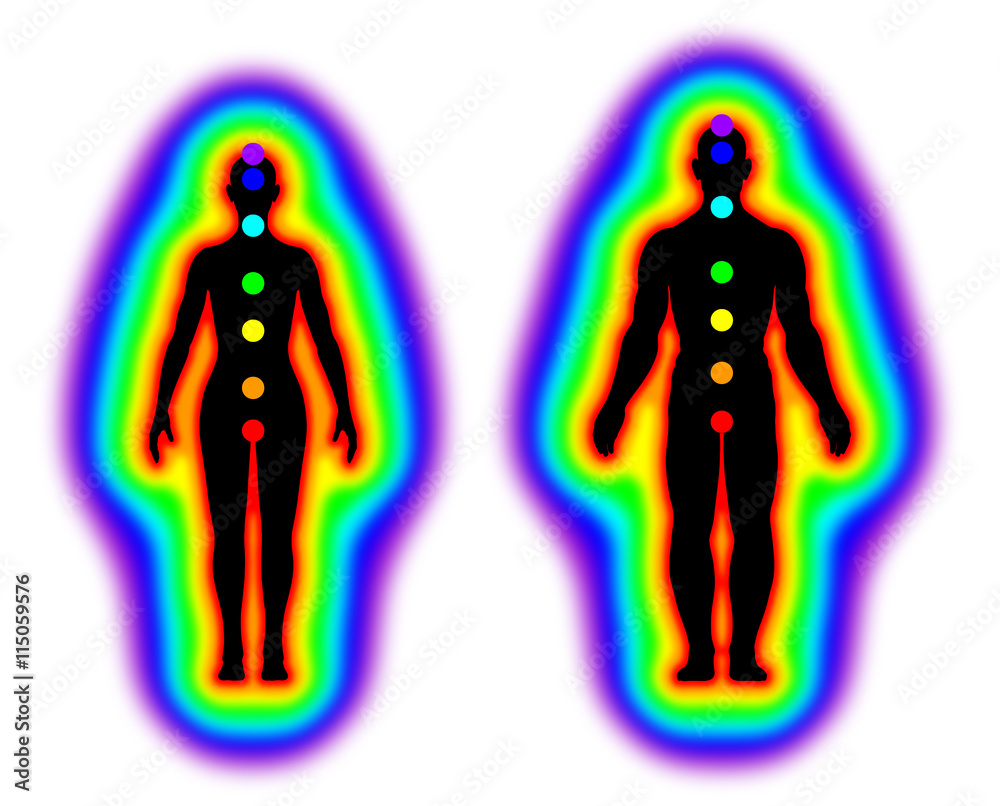 Human energy body with aura and chakras on white background Stock ...