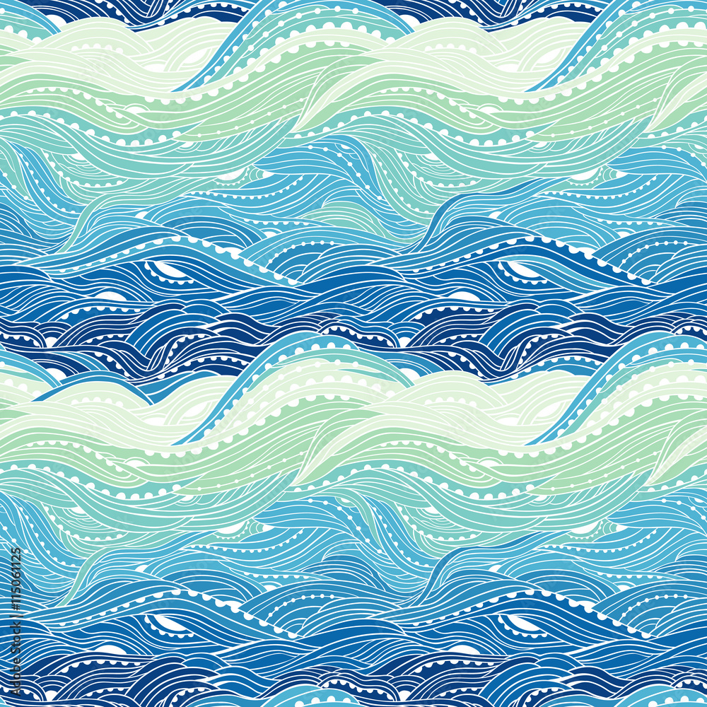 Abstract seamless water pattern, hand-drawn waves vector, blue wave ... Abstract seamless water pattern, hand-drawn waves vector, blue wave ...