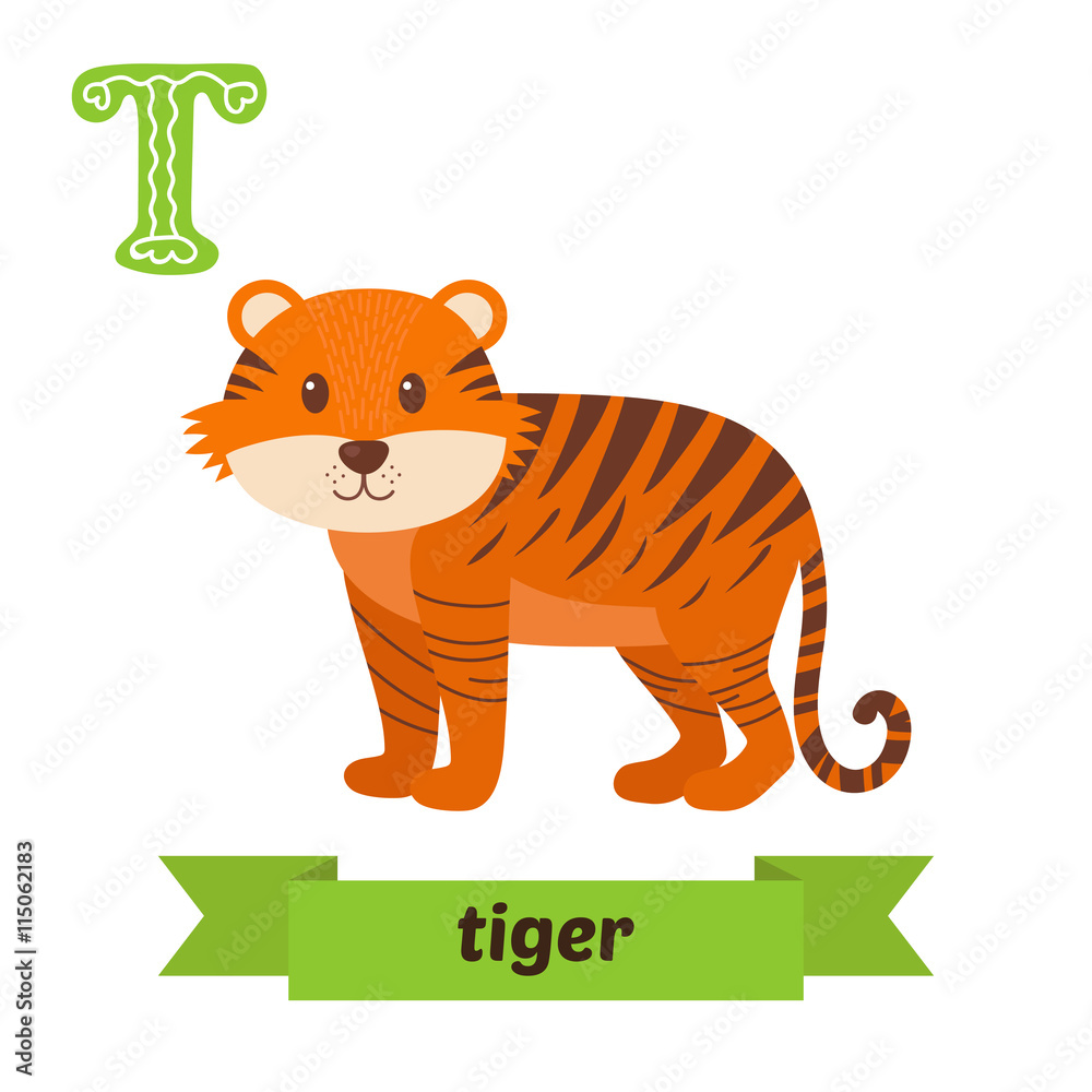 Tiger. T letter. Cute children animal alphabet in vector. Funny Stock ...