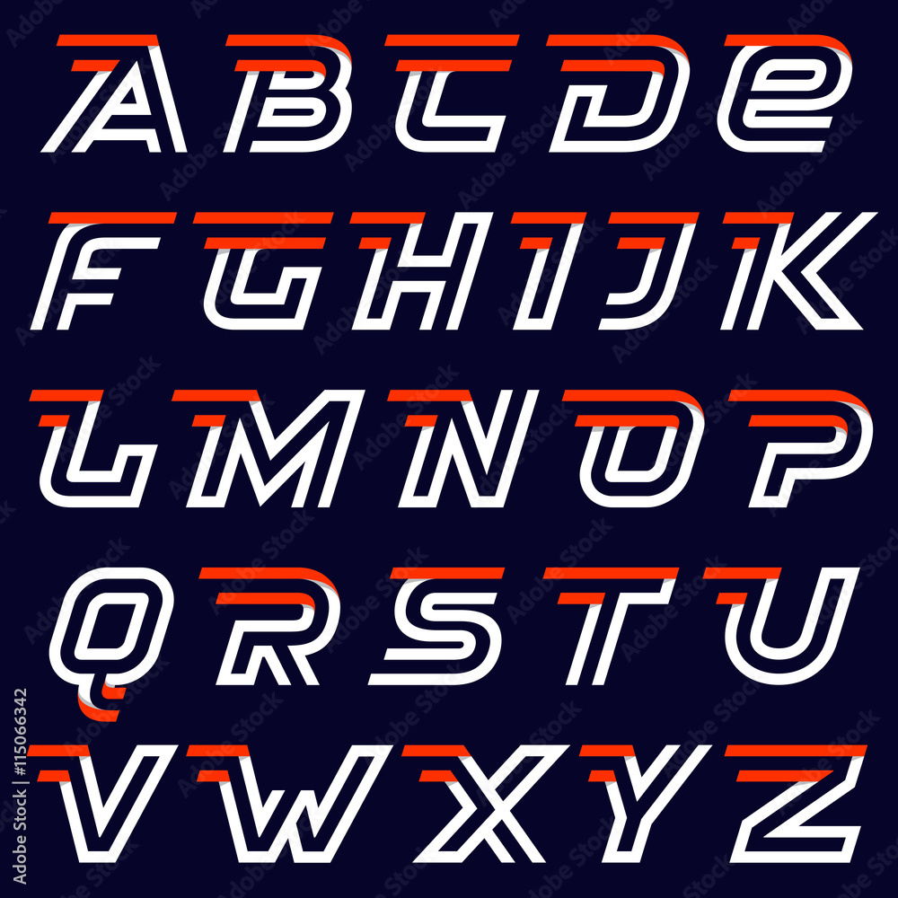 Fast speed alphabet on black. Two lines letters. Stock Vector | Adobe Stock