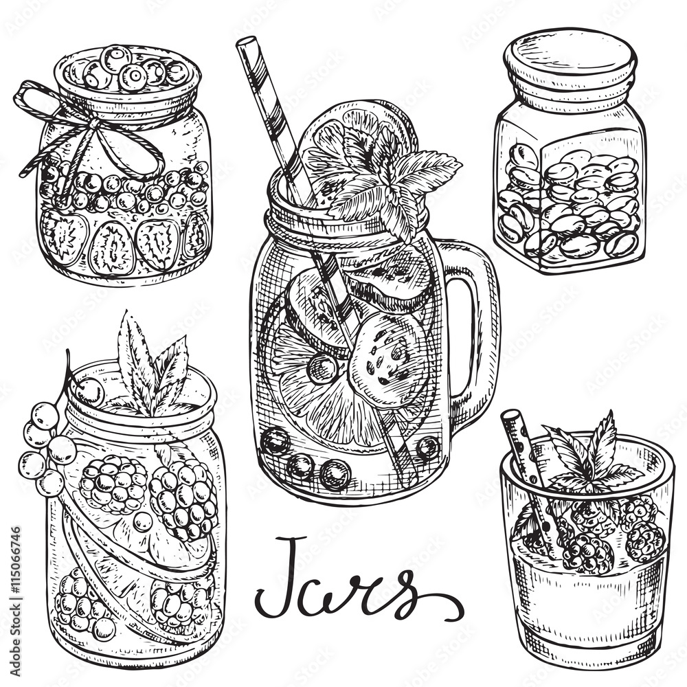 hand drawn set jars Stock Vector | Adobe Stock