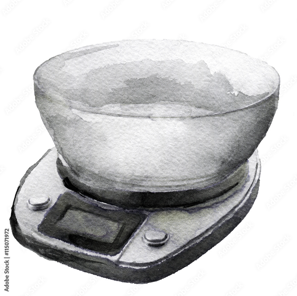 watercolor sketch of modern scale on a white background Stock ...