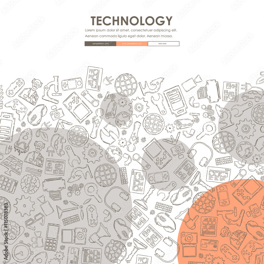technology Doodle Website Template Design Stock Vector | Adobe Stock