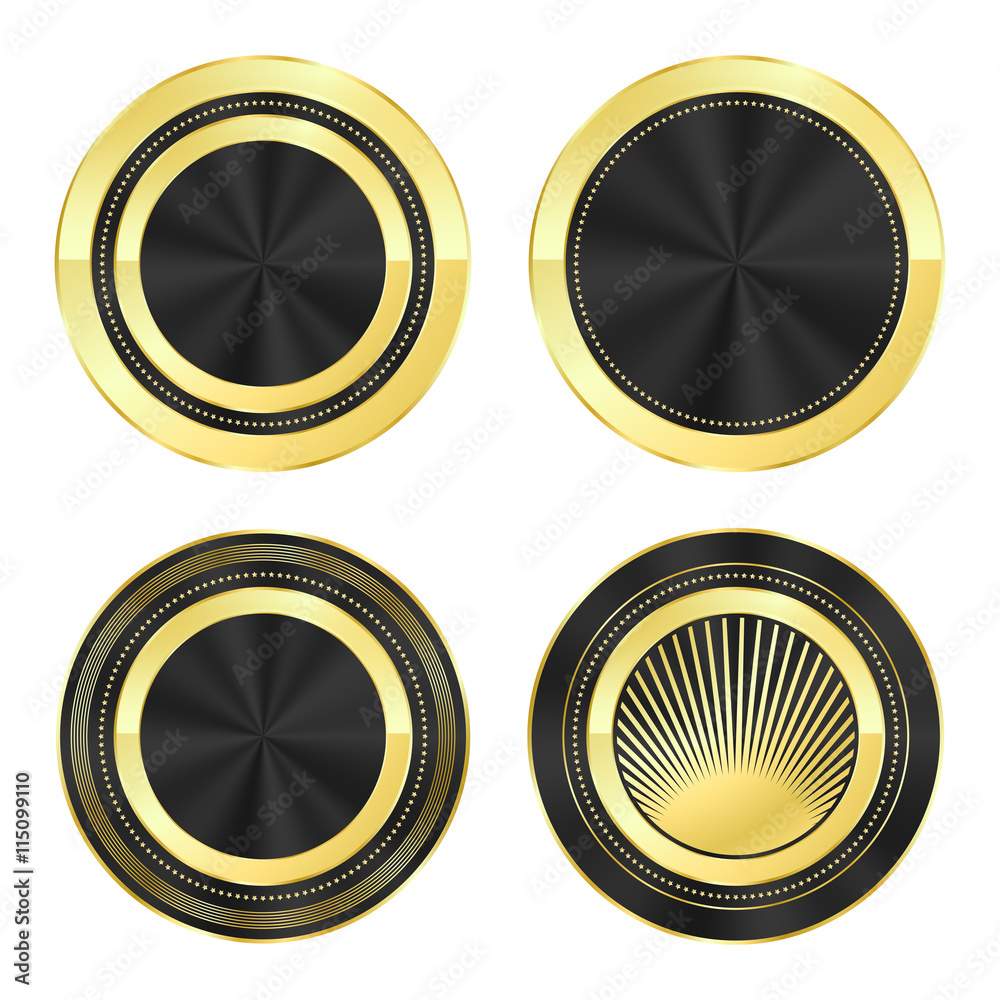 Vector set of round icons of gold with black glossy inserts Stock ...