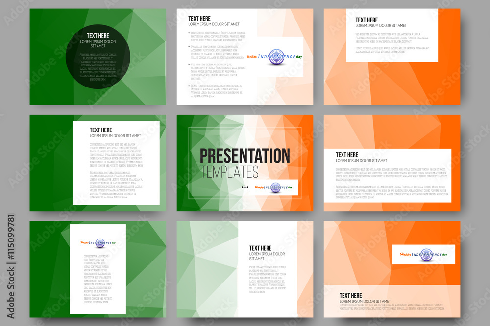 Set of 9 templates for presentation slides. Happy Indian Independence ...
