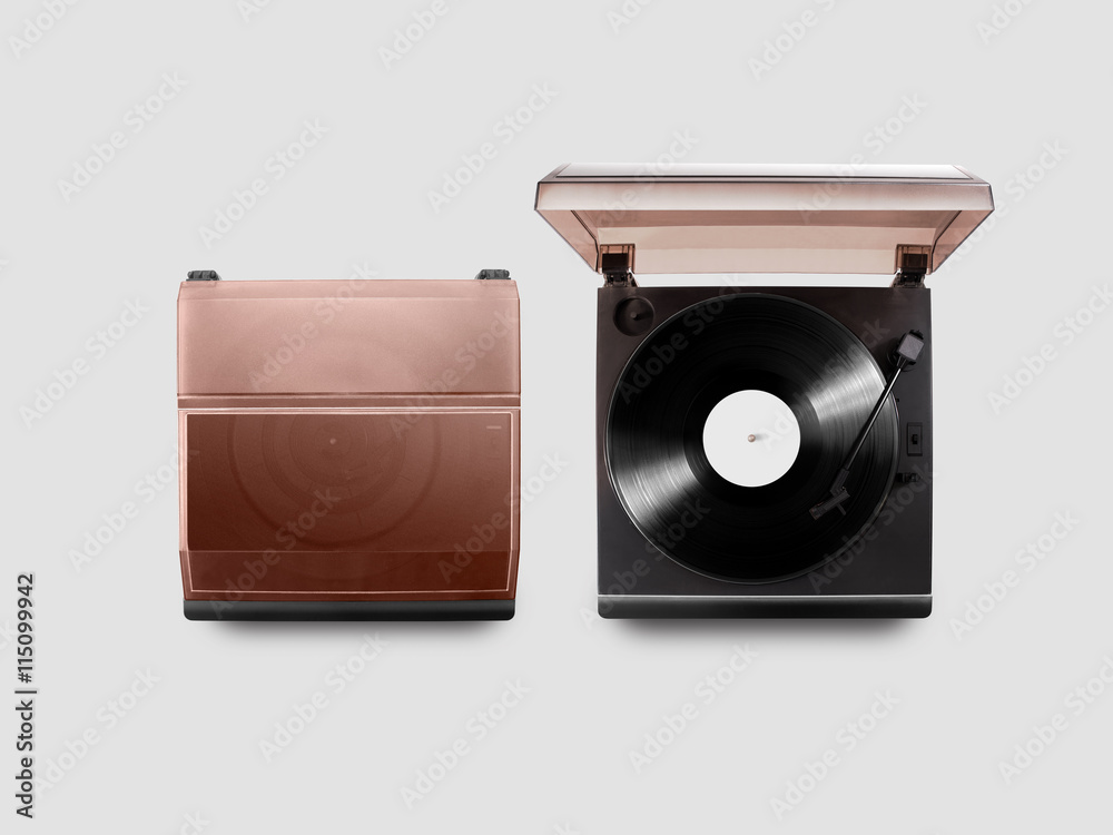 Gramophone vinyl player mockup opened and closed, top view, isolated ...
