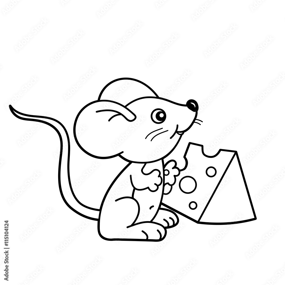 Coloring Page Outline Of cartoon little mouse with cheese. Coloring ...