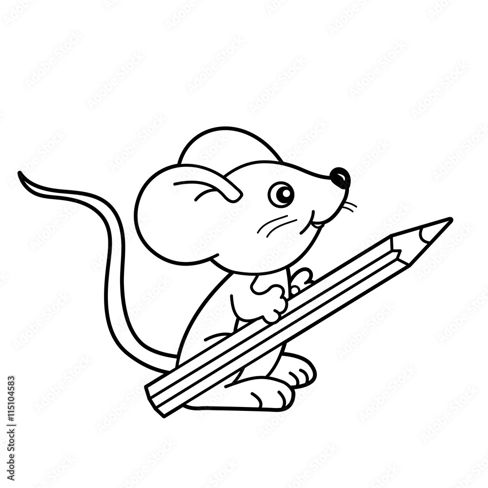 Coloring Page Outline Of cartoon little mouse with pencil. Coloring ...