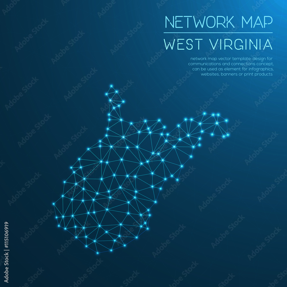 West Virginia network map. Abstract polygonal US state map design ...