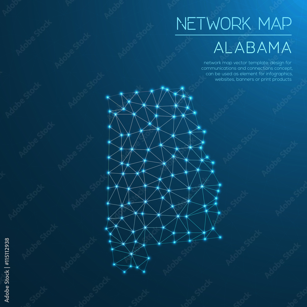 Alabama network map. Abstract polygonal US state map design. Internet ...
