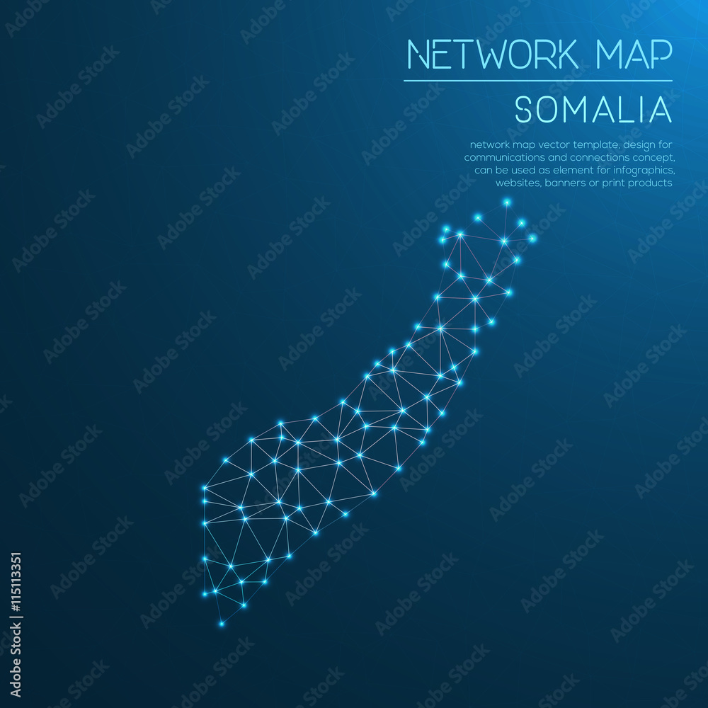 Somalia network map. Abstract polygonal map design. Internet ...