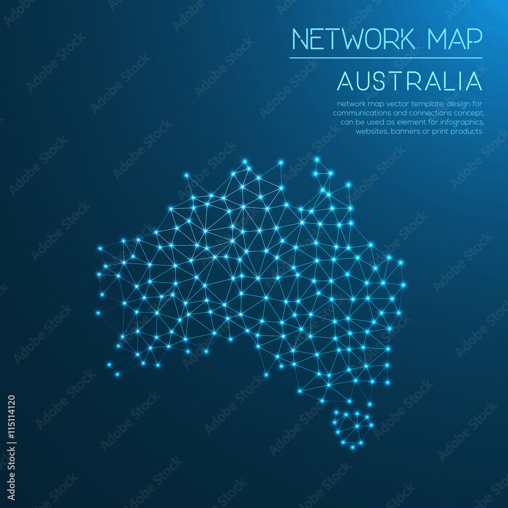 Australia network map. Abstract polygonal map design. Internet ...