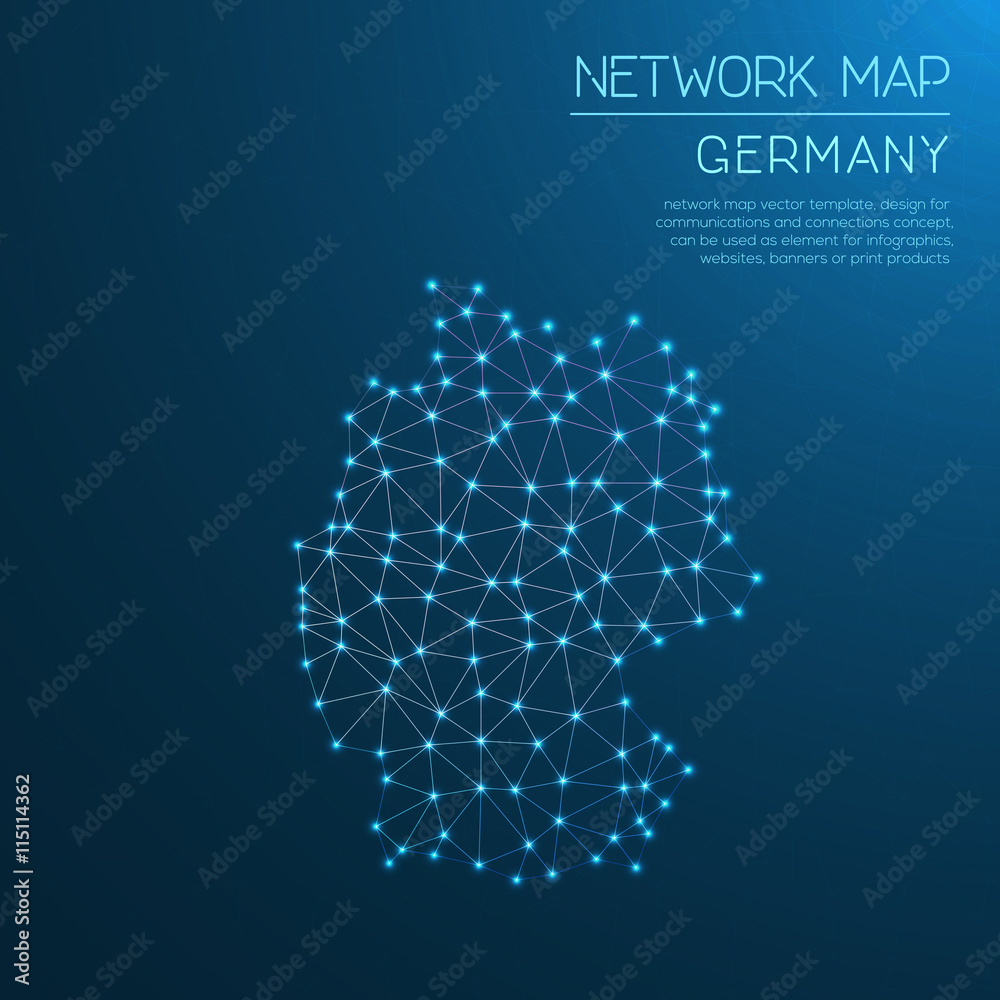 Germany network map. Abstract polygonal map design. Internet ...