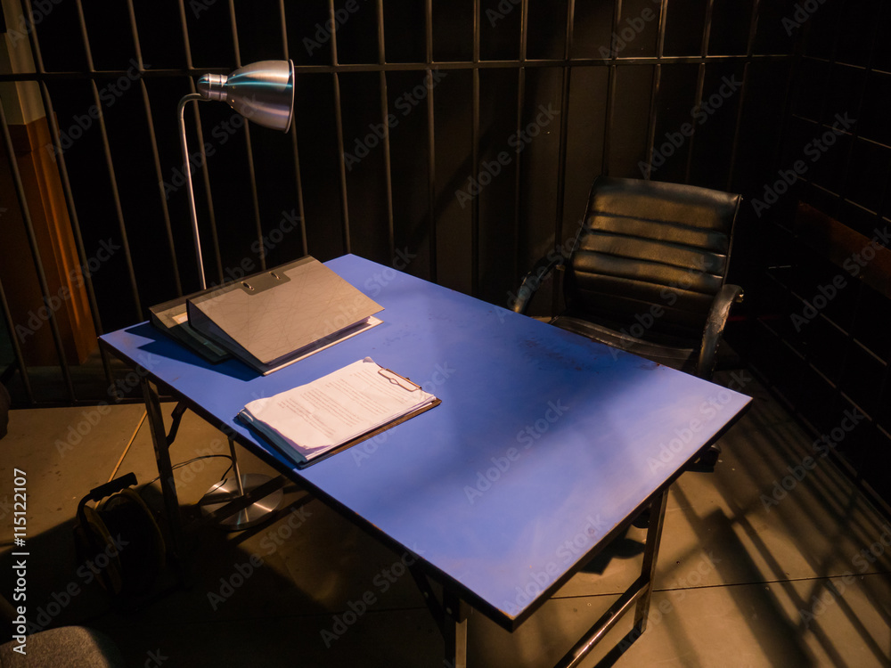 Foto de Dark Interrogation Room with Chairs and Table a disturbing ...