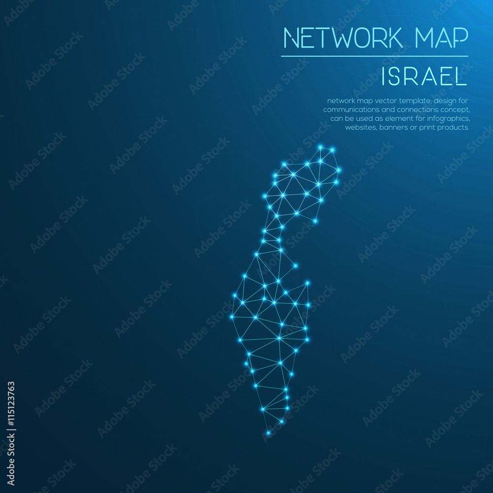 Israel network map. Abstract polygonal map design. Internet connections ...