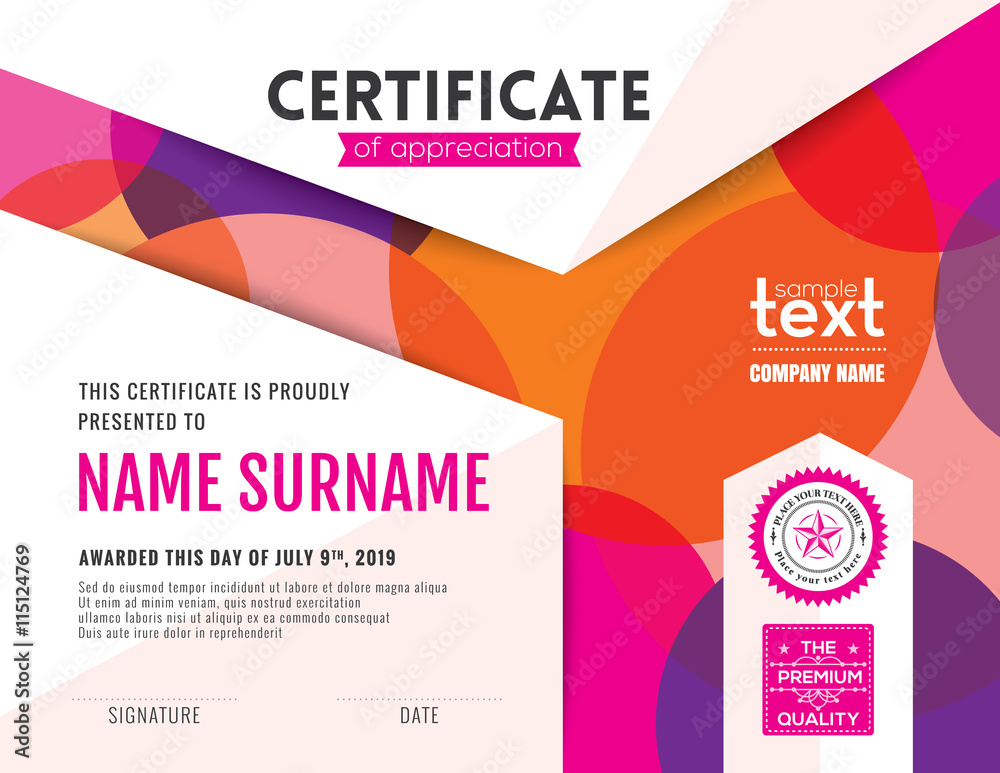 Modern colorful circles certificate background design template Stock ...