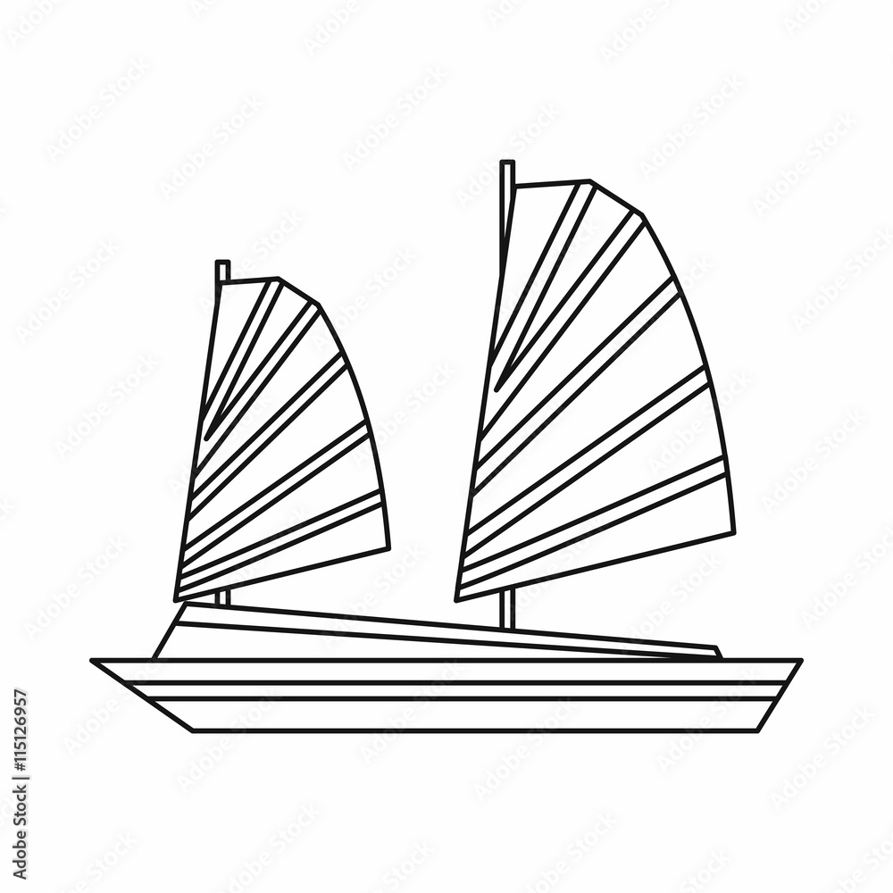 Vietnamese junk boat icon in outline style isolated vector illustration ...