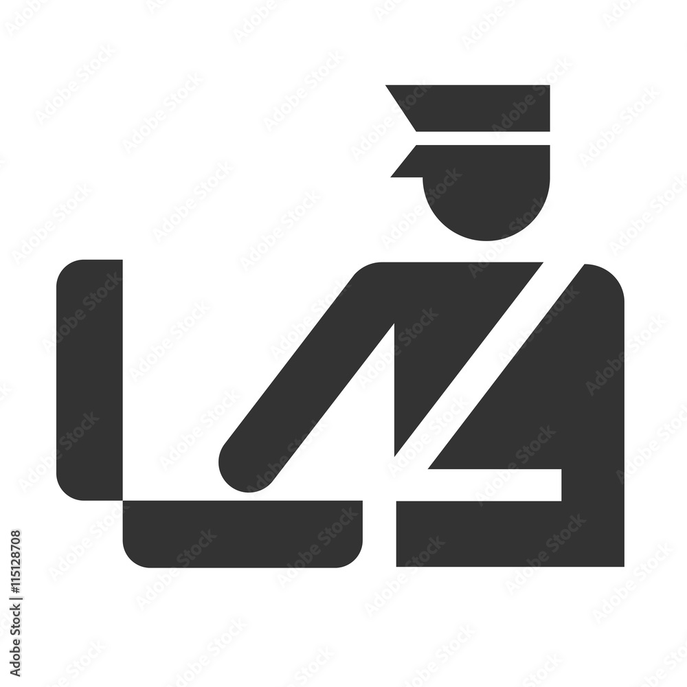 Customs officer looks to a baggage icon isolated on a white background ...