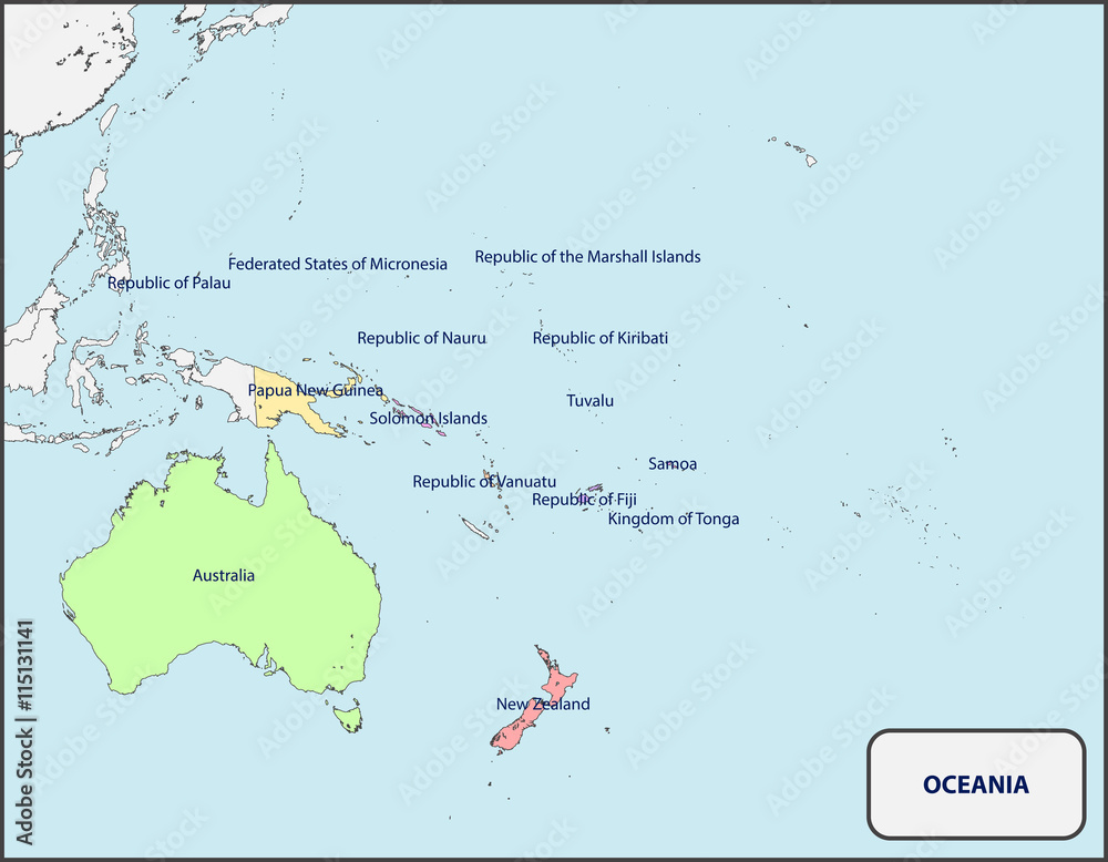 Political Map of Oceania with Names Stock Vector | Adobe Stock