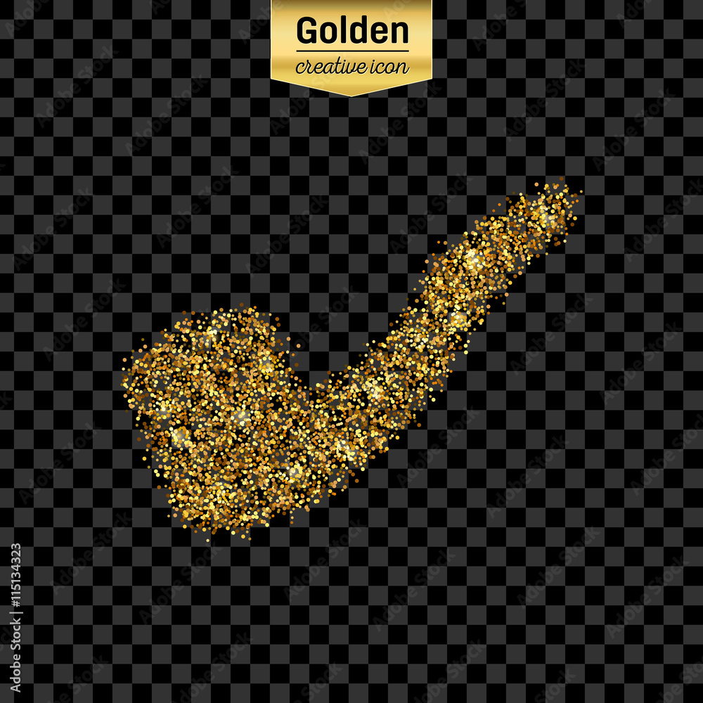 Gold glitter vector icon of smoking pipe isolated on background. Art creative concept ...