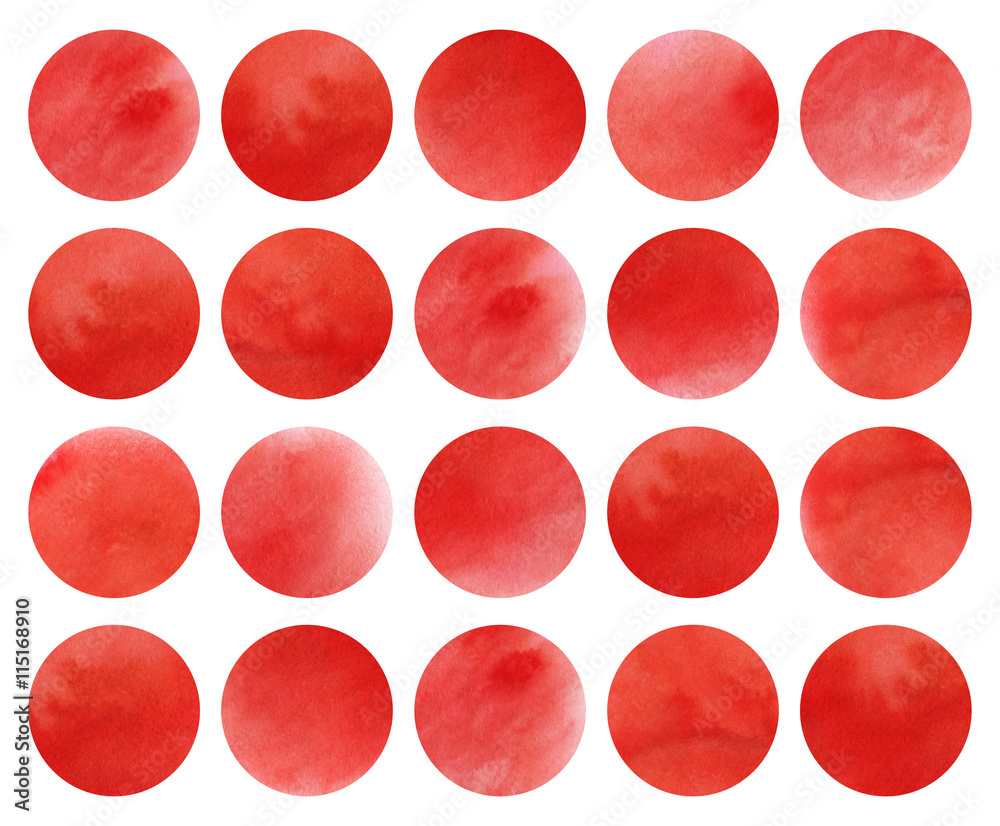 Watercolor circles in red color isolated over white. Stock Photo ...