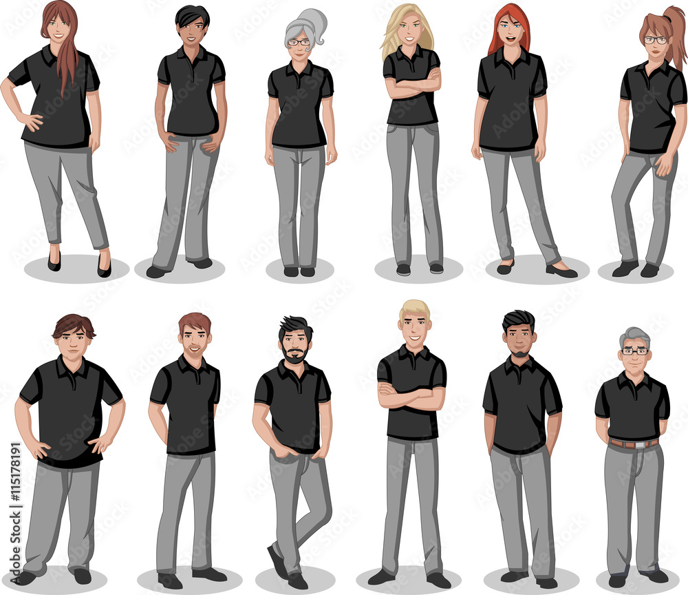 Business cartoon young people wearing black polo shirt Stock Vector ...