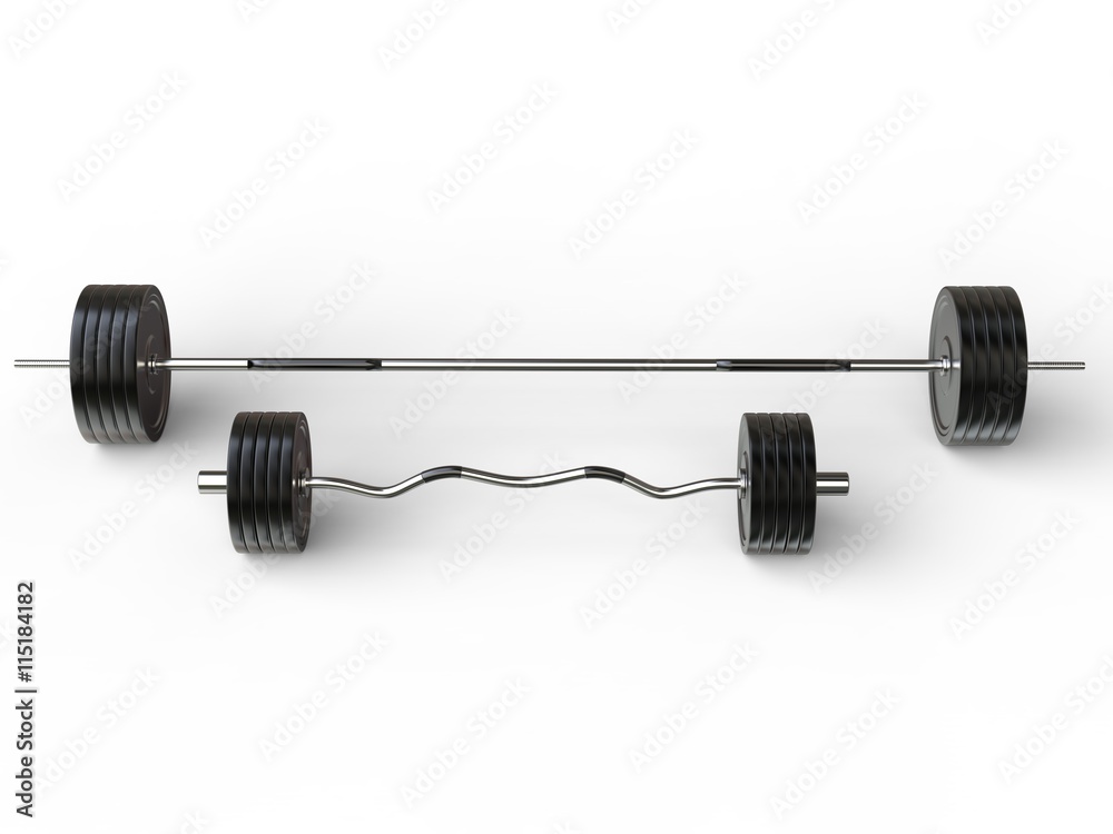 Barbell weights with standard and curved bars - isolated on white ...