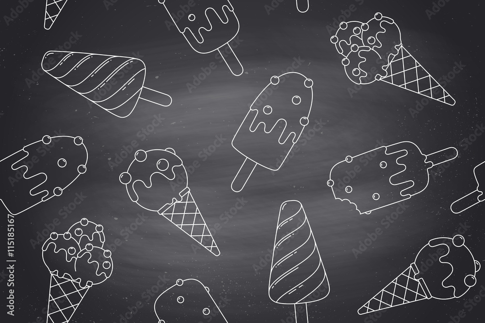 Seamless pattern with ice cream in line graphic. Concept graphic design ...