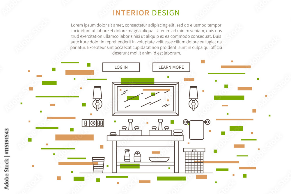 Bathroom interior design vector illustration. Line graphic design of ...