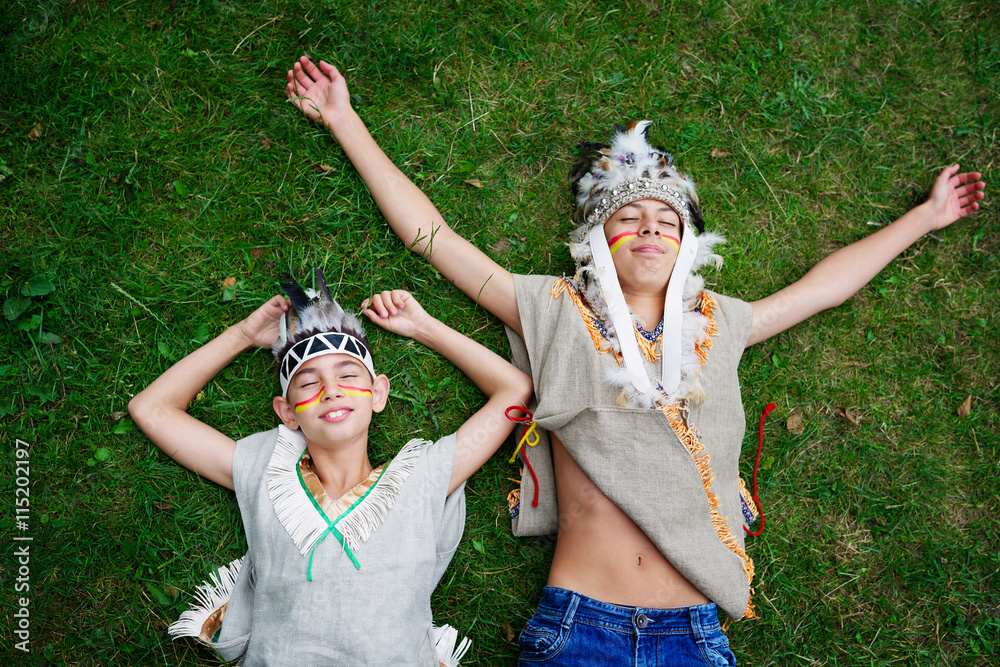 happy children playing native american Stock Photo | Adobe Stock