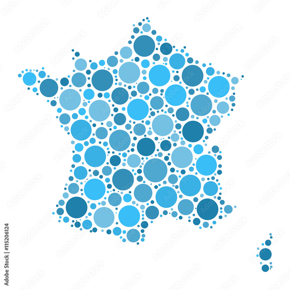France map mosaic of circles in various sizes. Blue dotted vector map ...