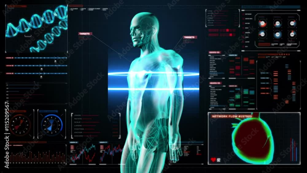 Vídeo do Stock: Scanning body. Rotating Human lungs, Pulmonary ...