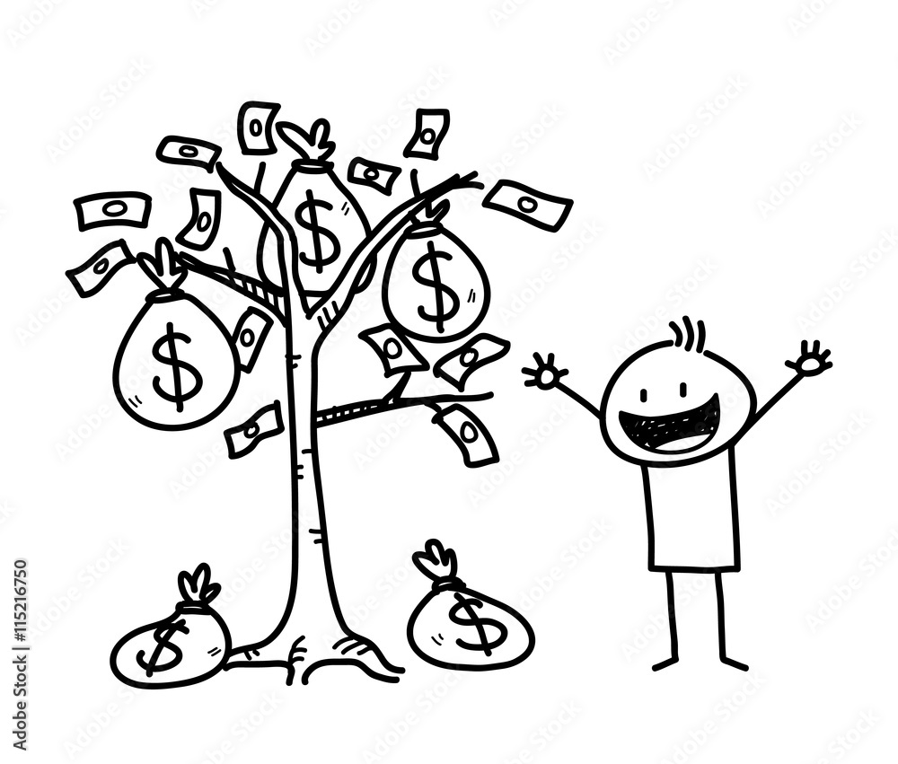 Money Tree Business Stick Figure Doodle, a hand drawn vector doodle ...