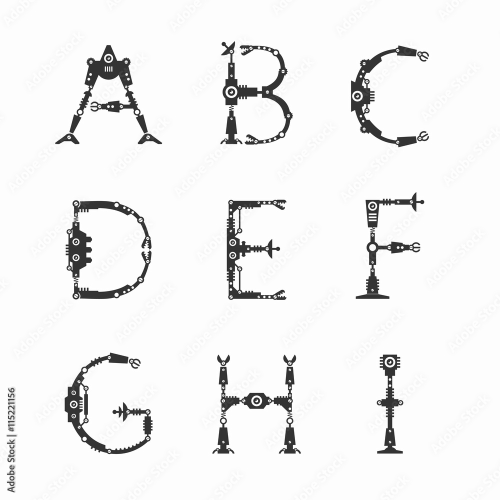 Technical Robot font. Letters from A to I Stock Vector | Adobe Stock